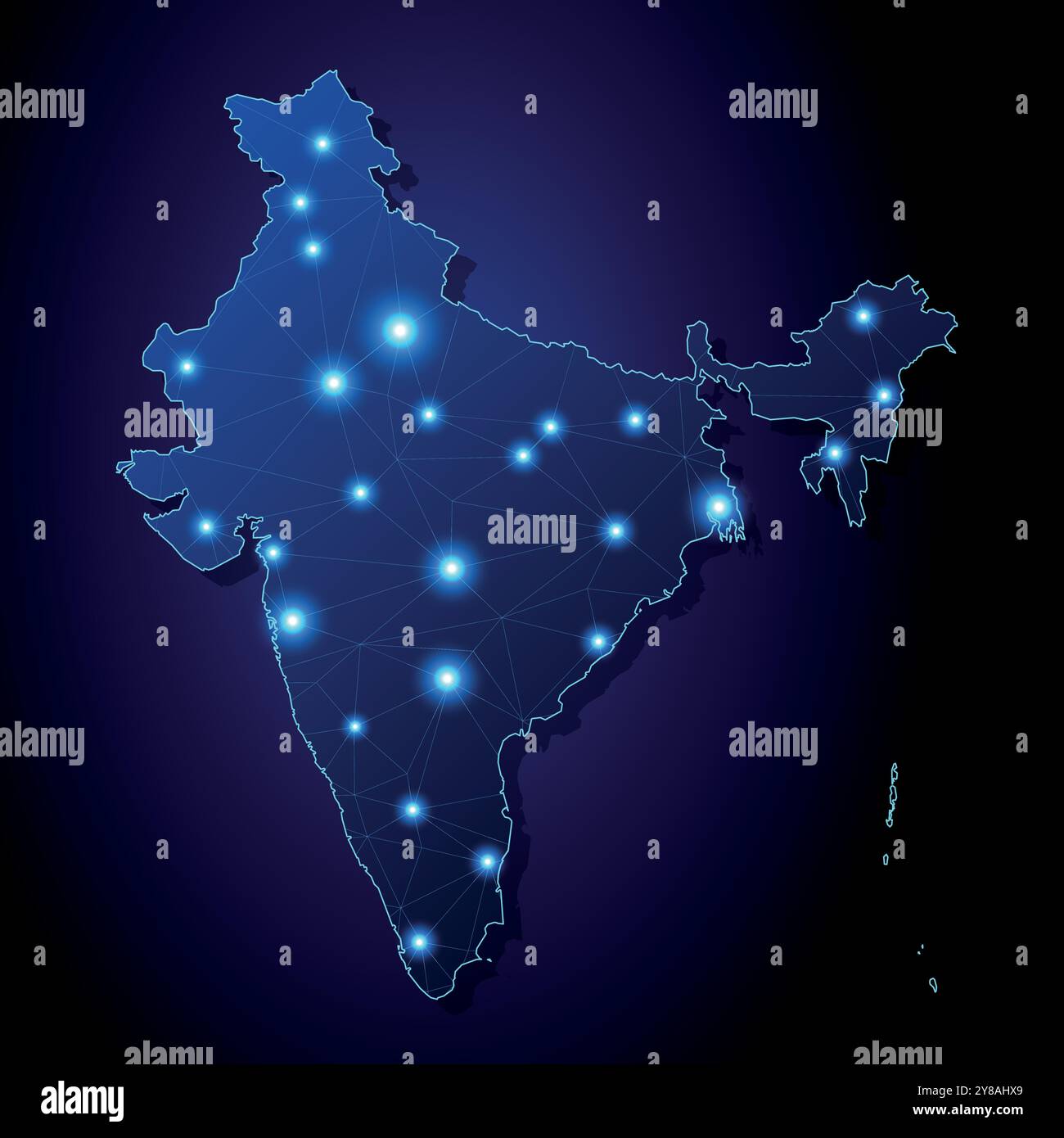 India - country shape with lines connecting major cities Stock Vector ...