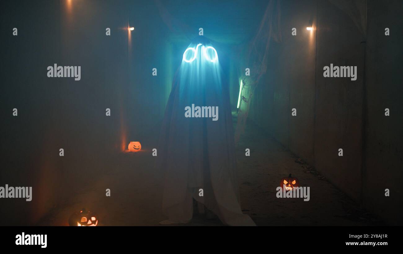 Blue Light From The Head Of The Ghost Stock Photo - Alamy