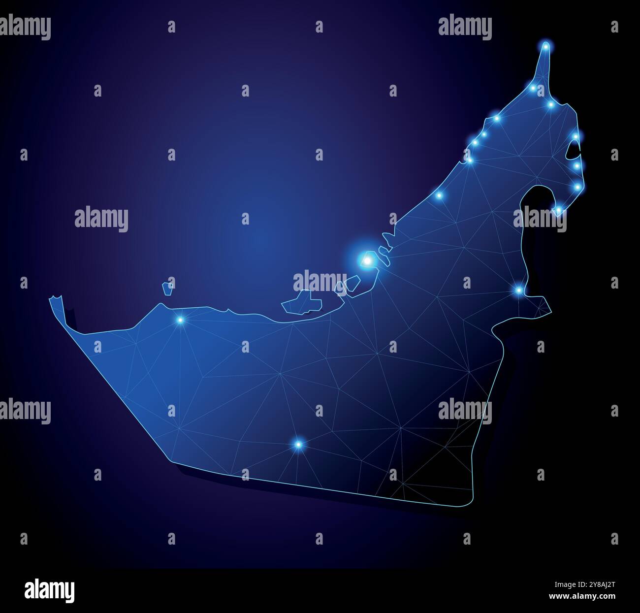 United Arab Emirates - country shape with lines connecting major cities ...