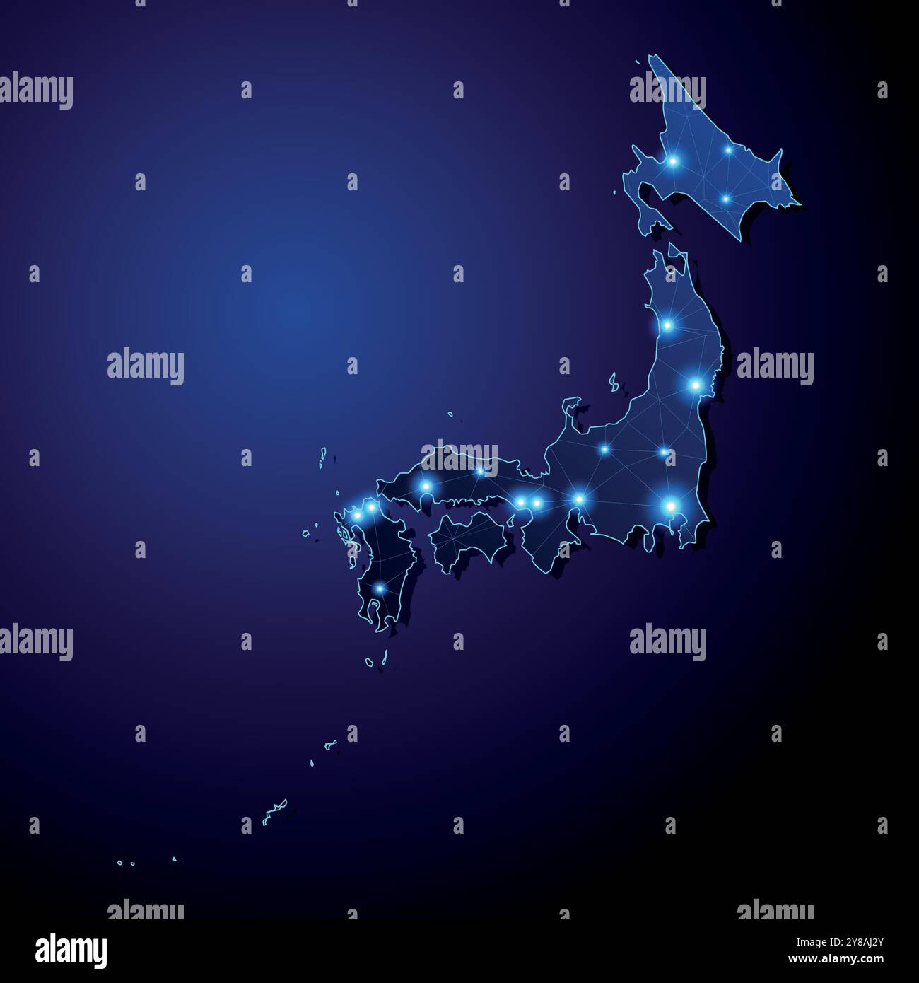 Japan - country shape with lines connecting major cities Stock Vector ...