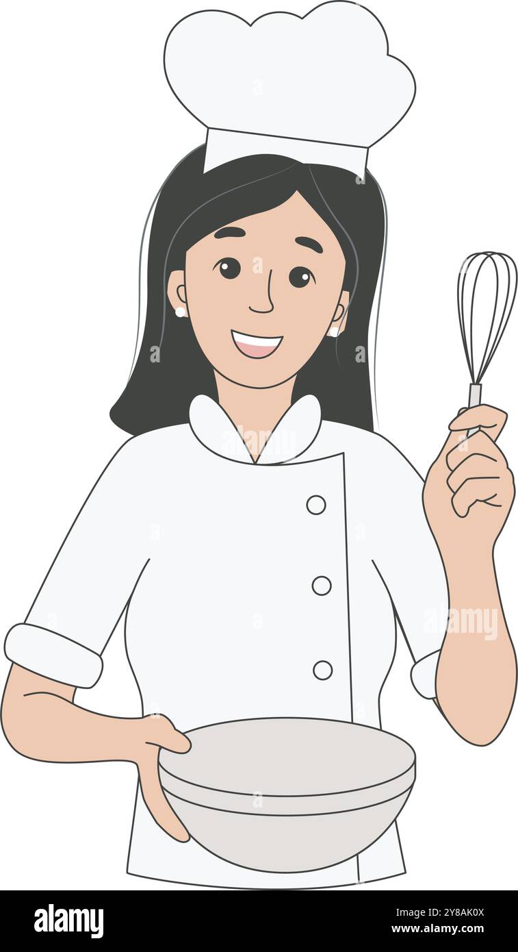 Pastry chef woman in uniform and chef's hat, clip art. Cute female ...