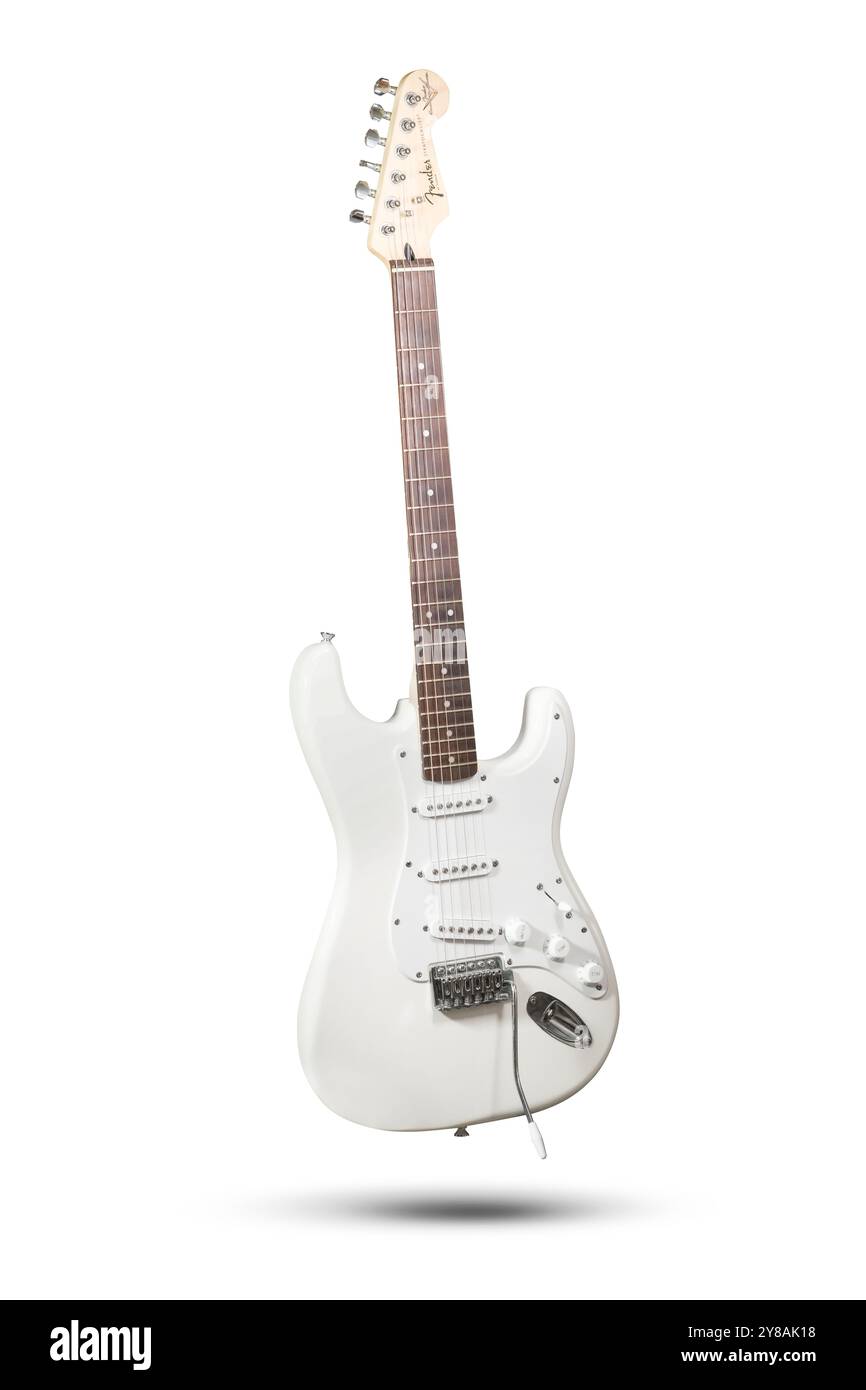 Izmir, Turkey - Jun 20 2024: Angled view of a Fender Stratocaster ...