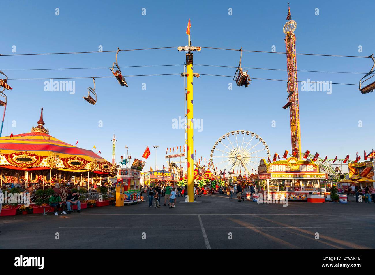 Ski lift ride and towers at state fair grounds Stock Photo - Alamy