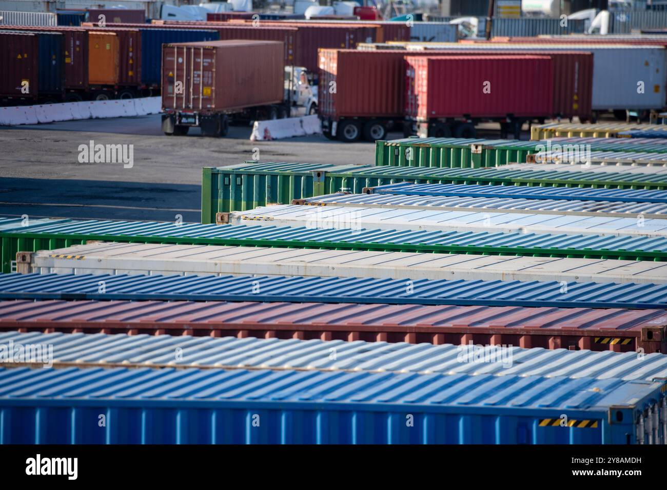 Row of multi colored modular shipping containers at Port of LA Stock ...