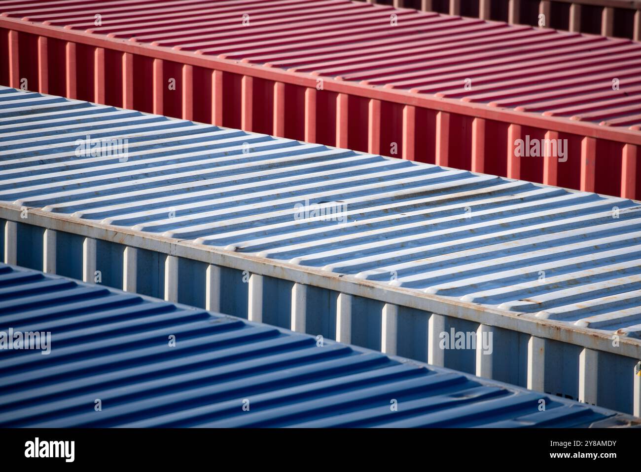Detailed close up of multi colored modular shipping containers Stock ...