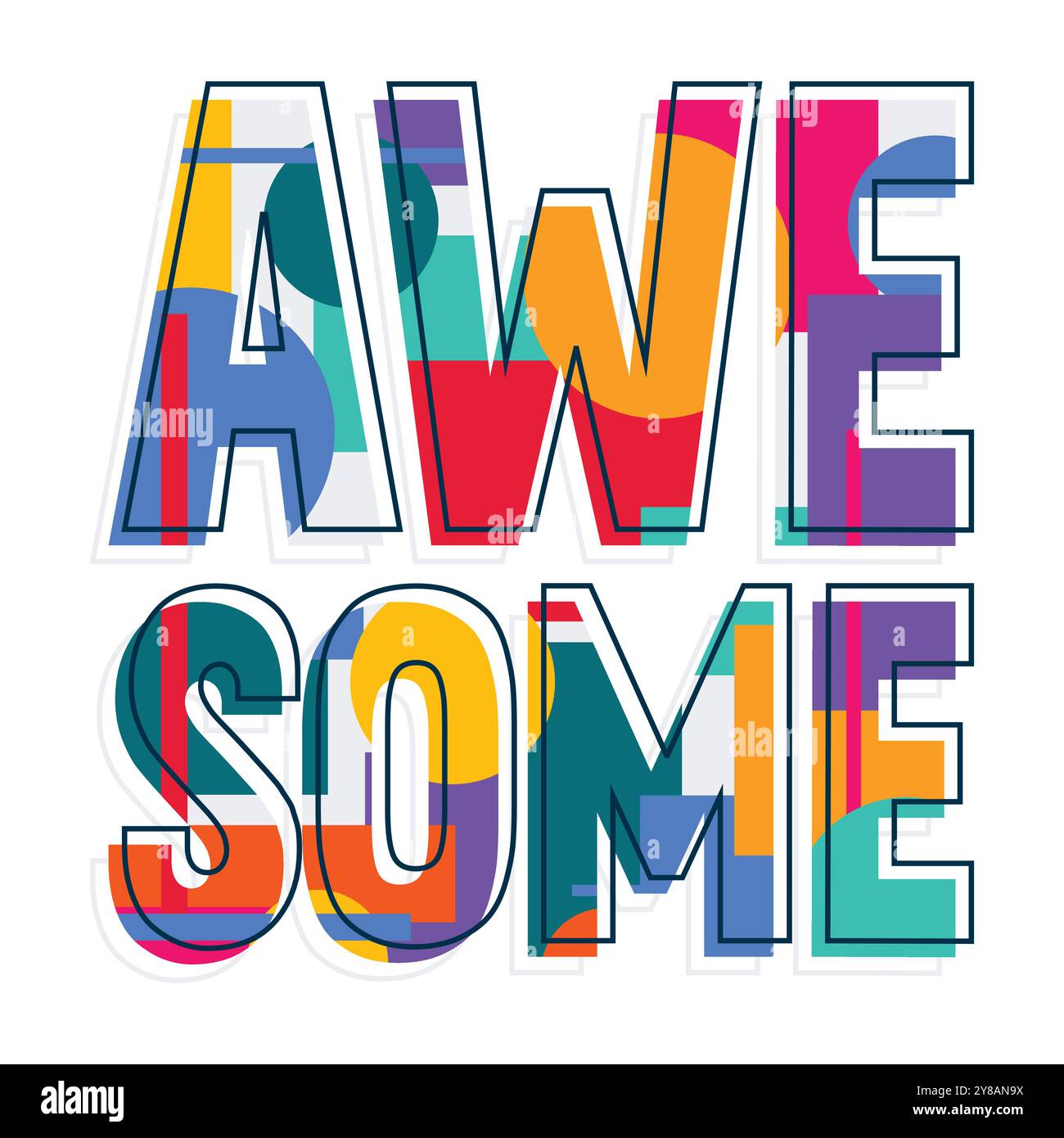 Shapes and text. Colourful typography. Modern design. Geometric shapes ...