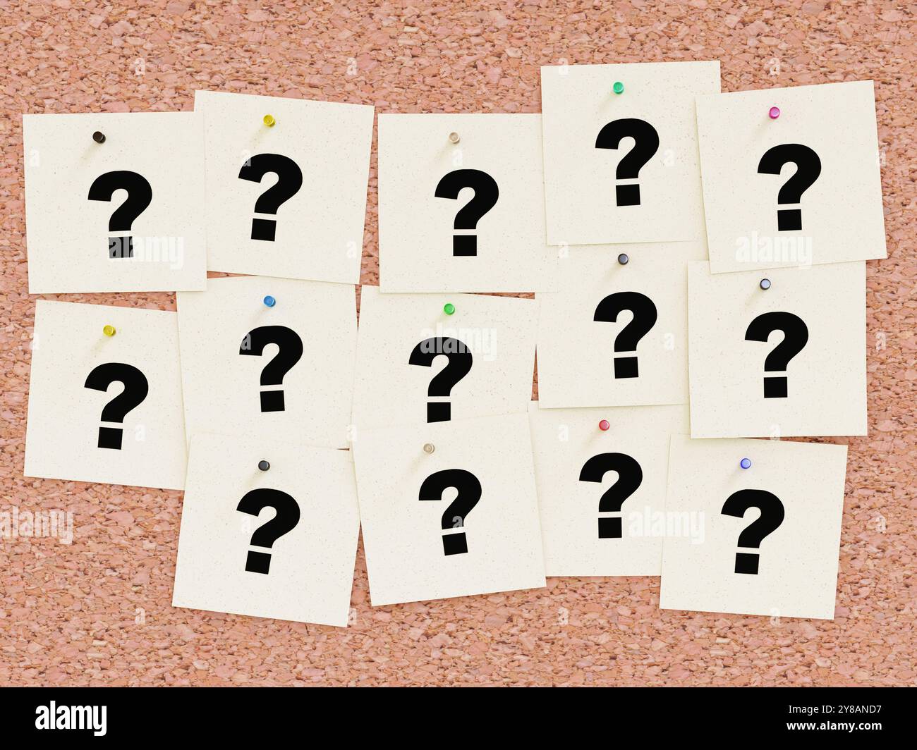 A bunch of yellow sticky notes, each featuring a bold black question ...