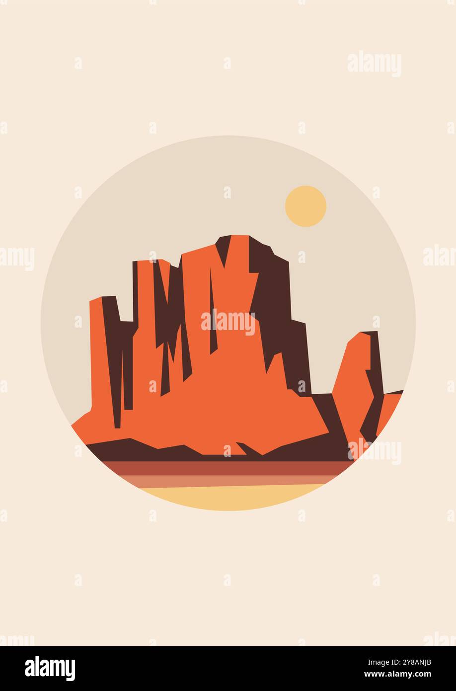 Death Valley National Park illustration. Rocky Desert landscape ...