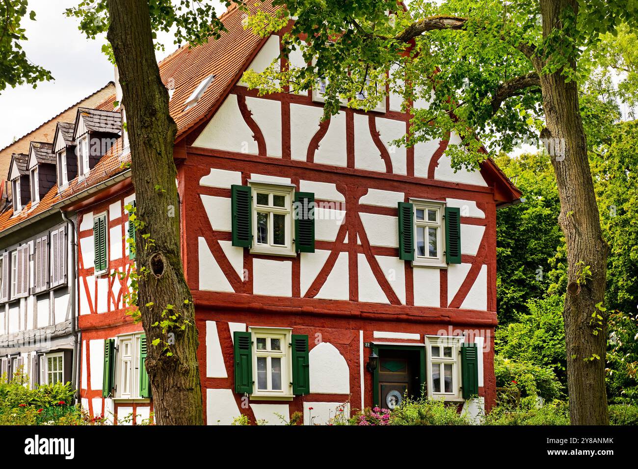 Half-timbered house in the castle grounds of Friedberg Castle, one of ...