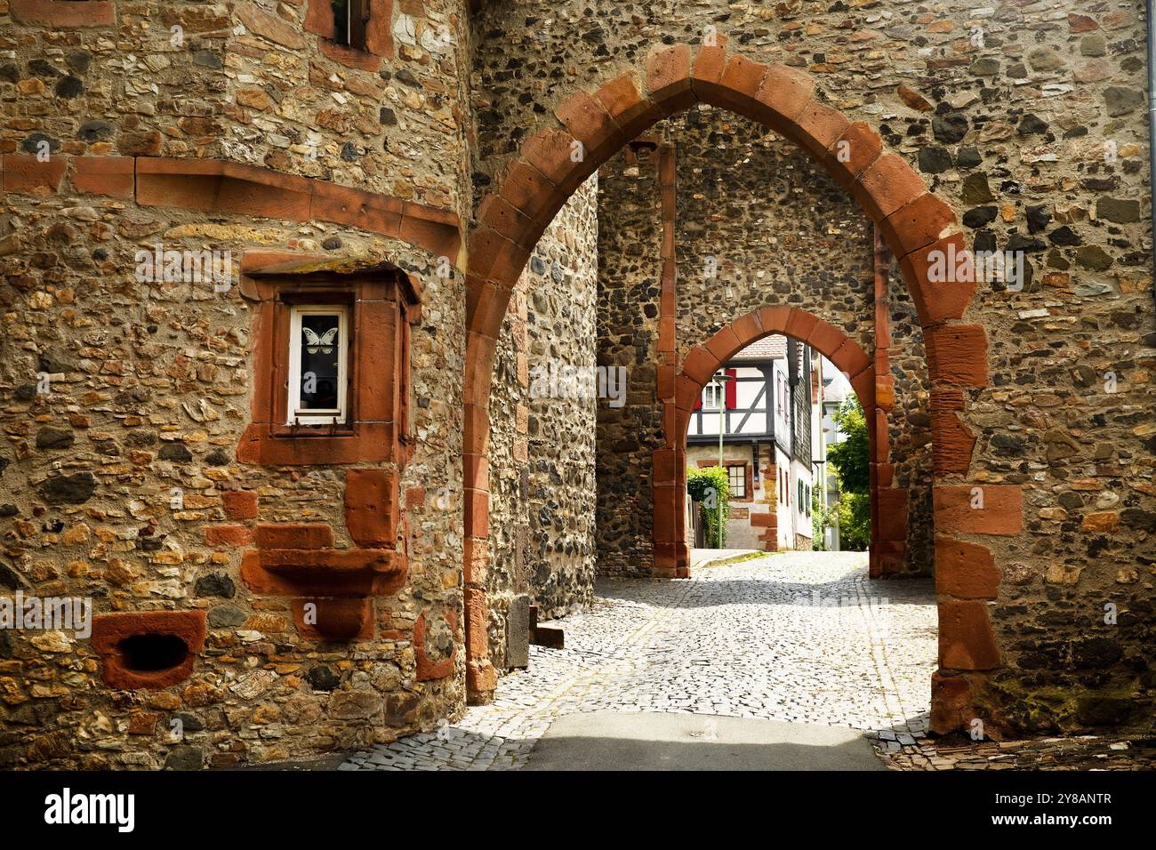 Double castle gate, north gate at the Adolfsturm, medieval Friedberg ...