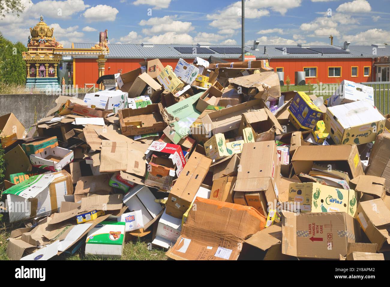 Garbage heap after the temple festival on the square at the cultural ...