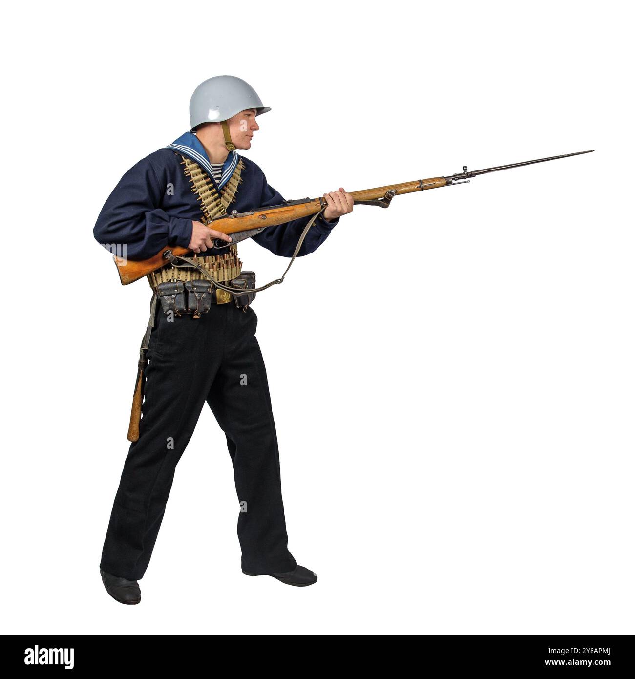 Attacking Marine of the Soviet Navy during World War II. Isolated on ...