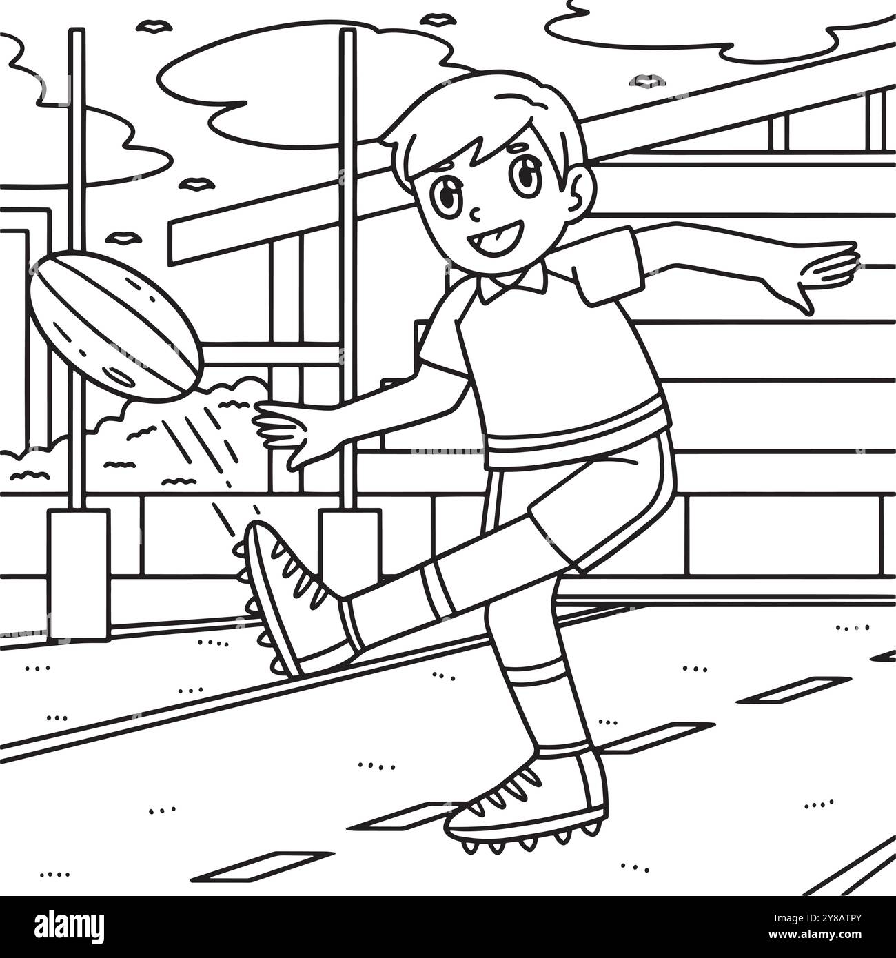 Rugby Player Kicking the Ball Coloring Page Stock Vector Image & Art ...