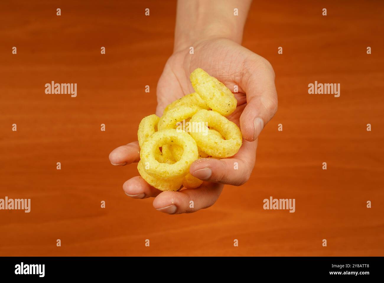 Fast food. Junk food. Cooked tasty appetizer meal. Fried rings. Corn ...