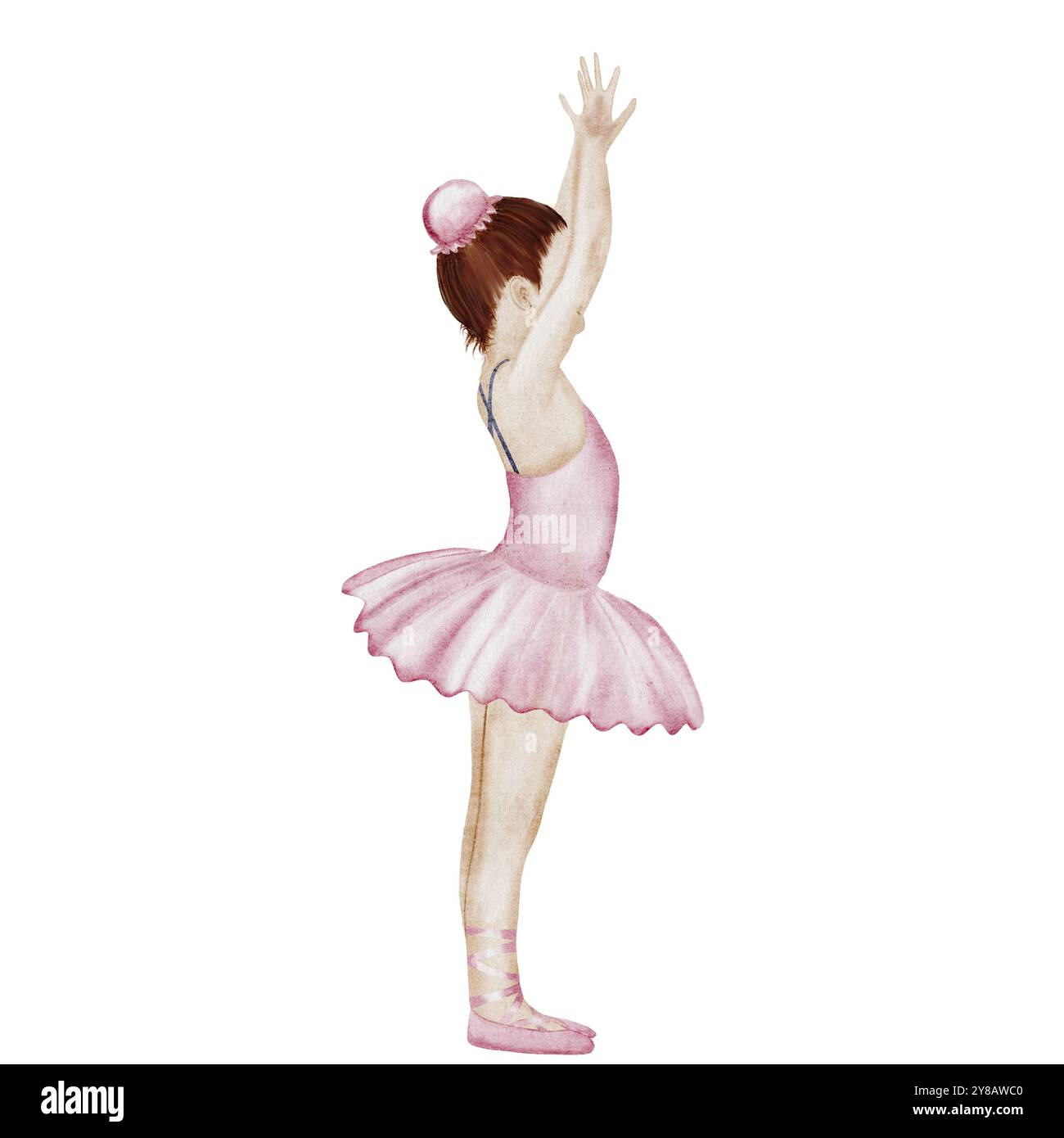 Ballerina watercolor. Hand drawn incredible girl dancer in pink tutu ...