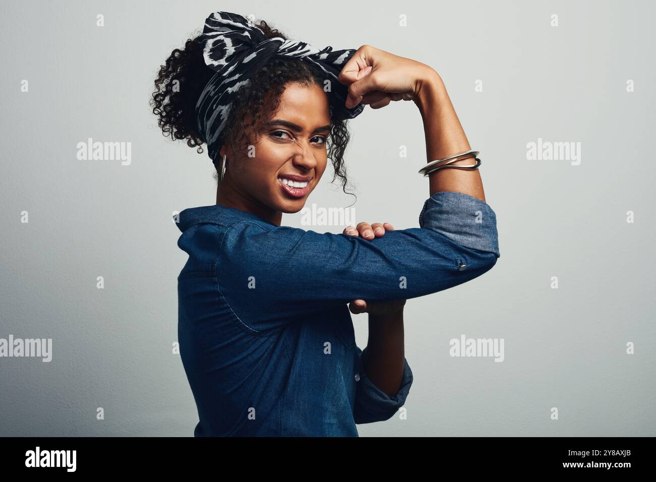Girl, portrait and strong with attitude in studio for women empowerment ...