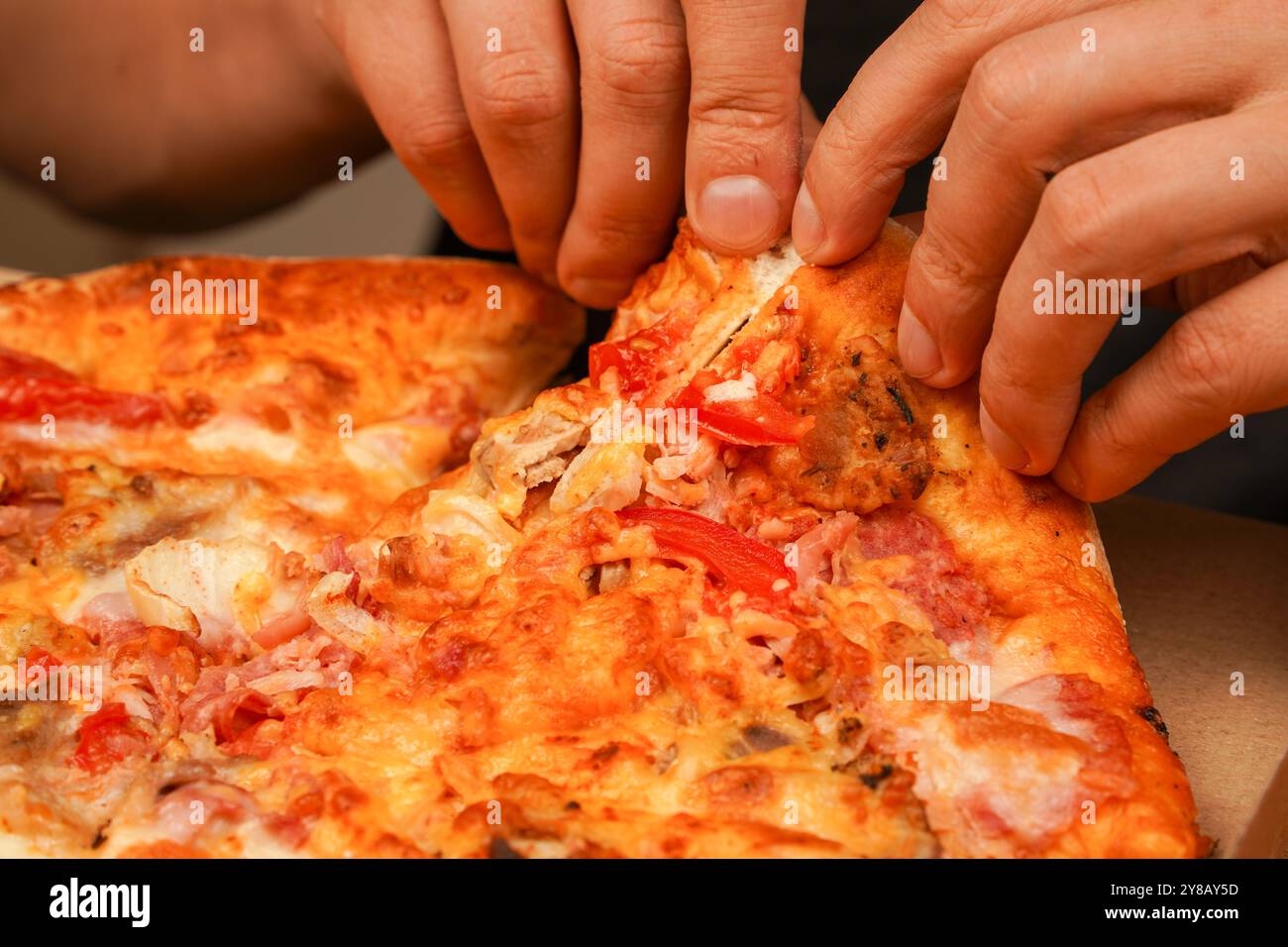 Fast food order. Restaurant advertising. Delicious cheesy pizza. Pizza ...
