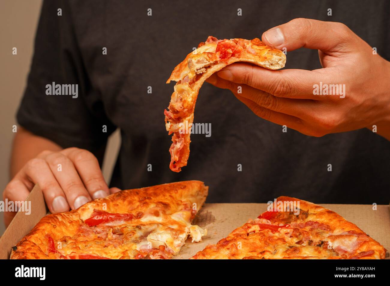 Fast food order. Restaurant advertising. Delicious cheesy pizza. Pizza ...
