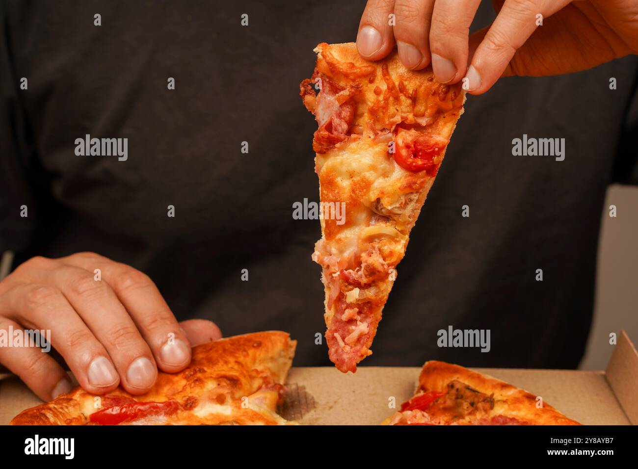 Tasty food at pizzeria. Concept of takeaway. Fast food order ...