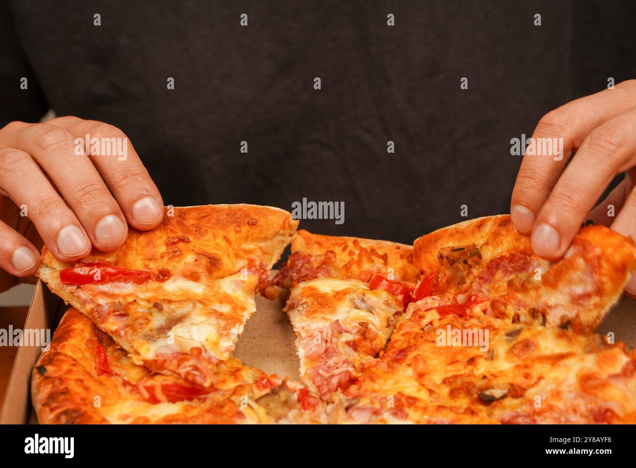 Tasty food at pizzeria. Concept of takeaway. Fast food order ...