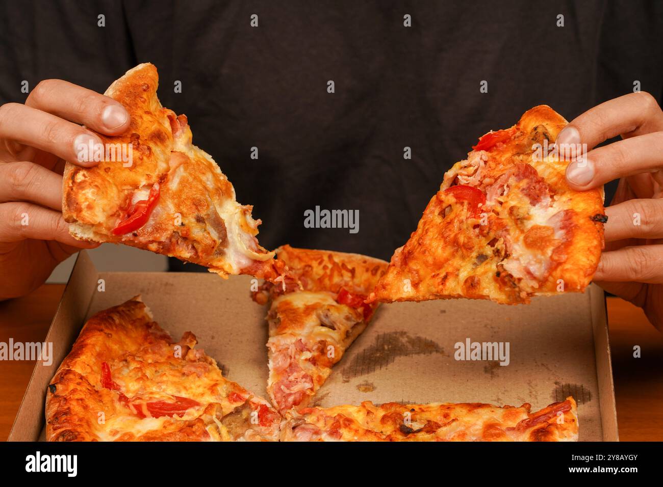 Tasty food at pizzeria. Concept of takeaway. Fast food order ...