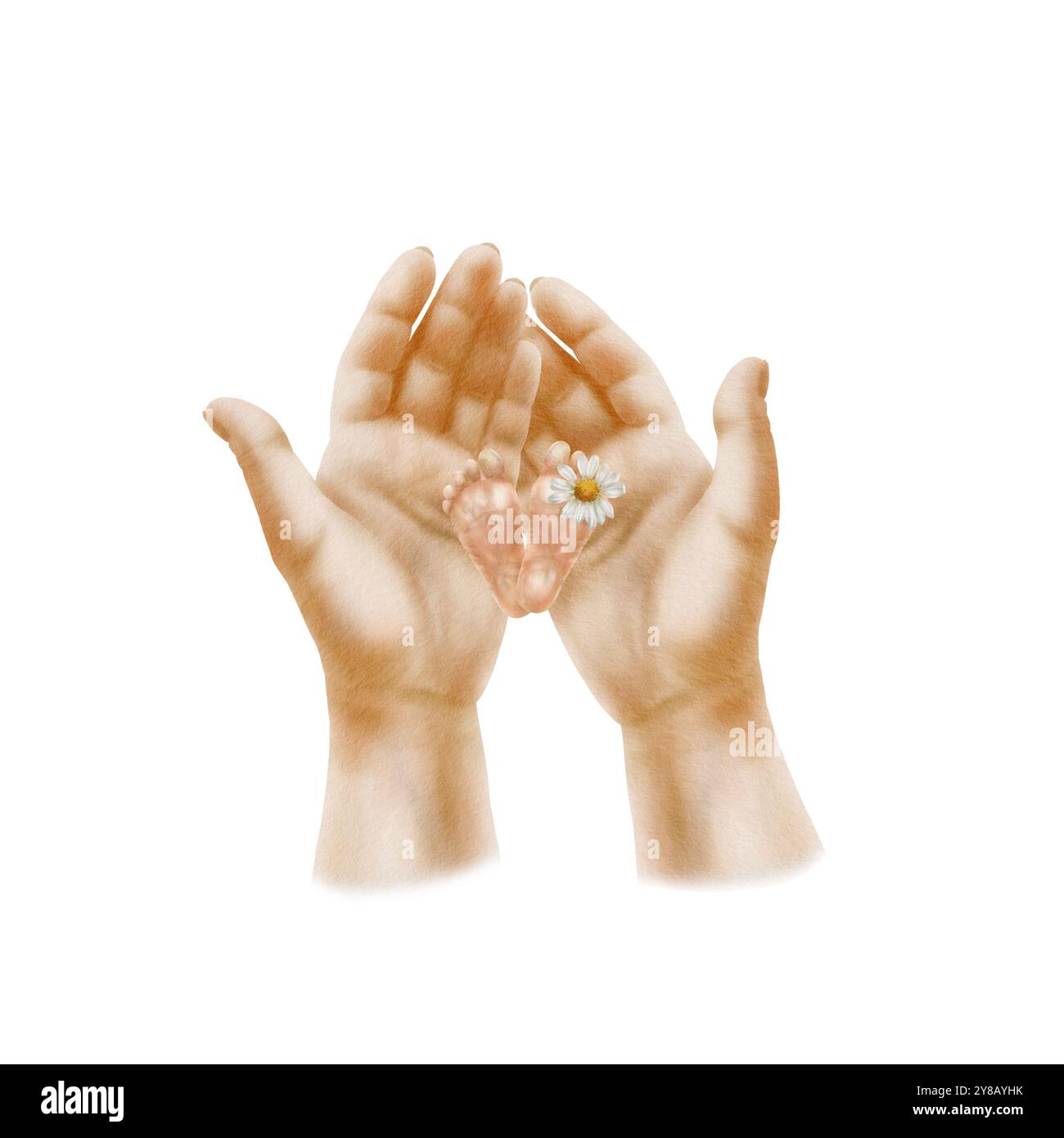 A mother's hands hold with tenderness the tiny wrinkled feet of a ...