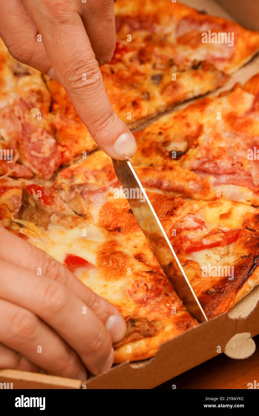 Fast food order. Restaurant advertising. Delicious cheesy pizza. Pizza ...