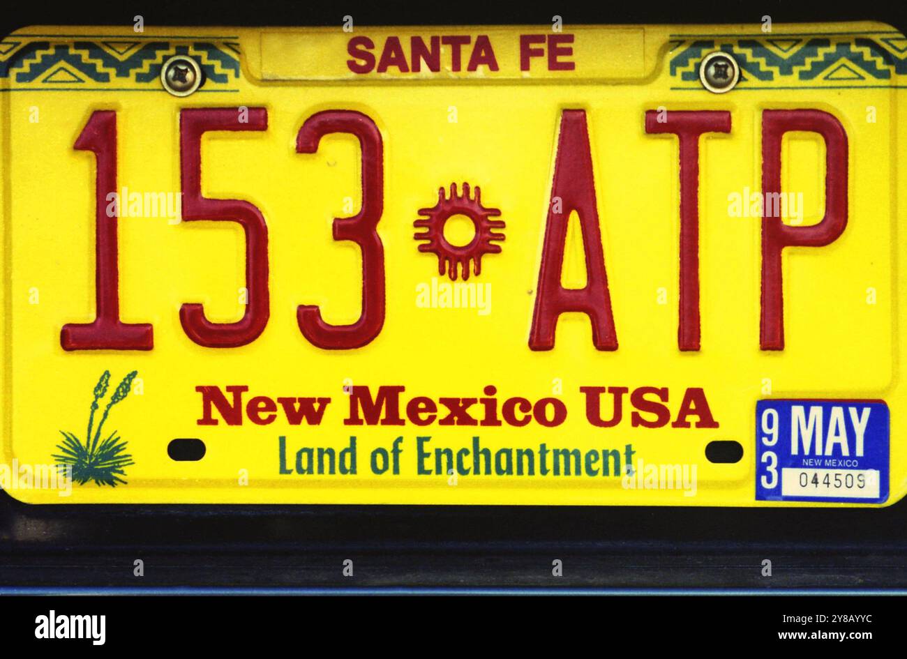 Close up of a license plate in Santa Fe, New Mexico, USA, 1992 Stock ...