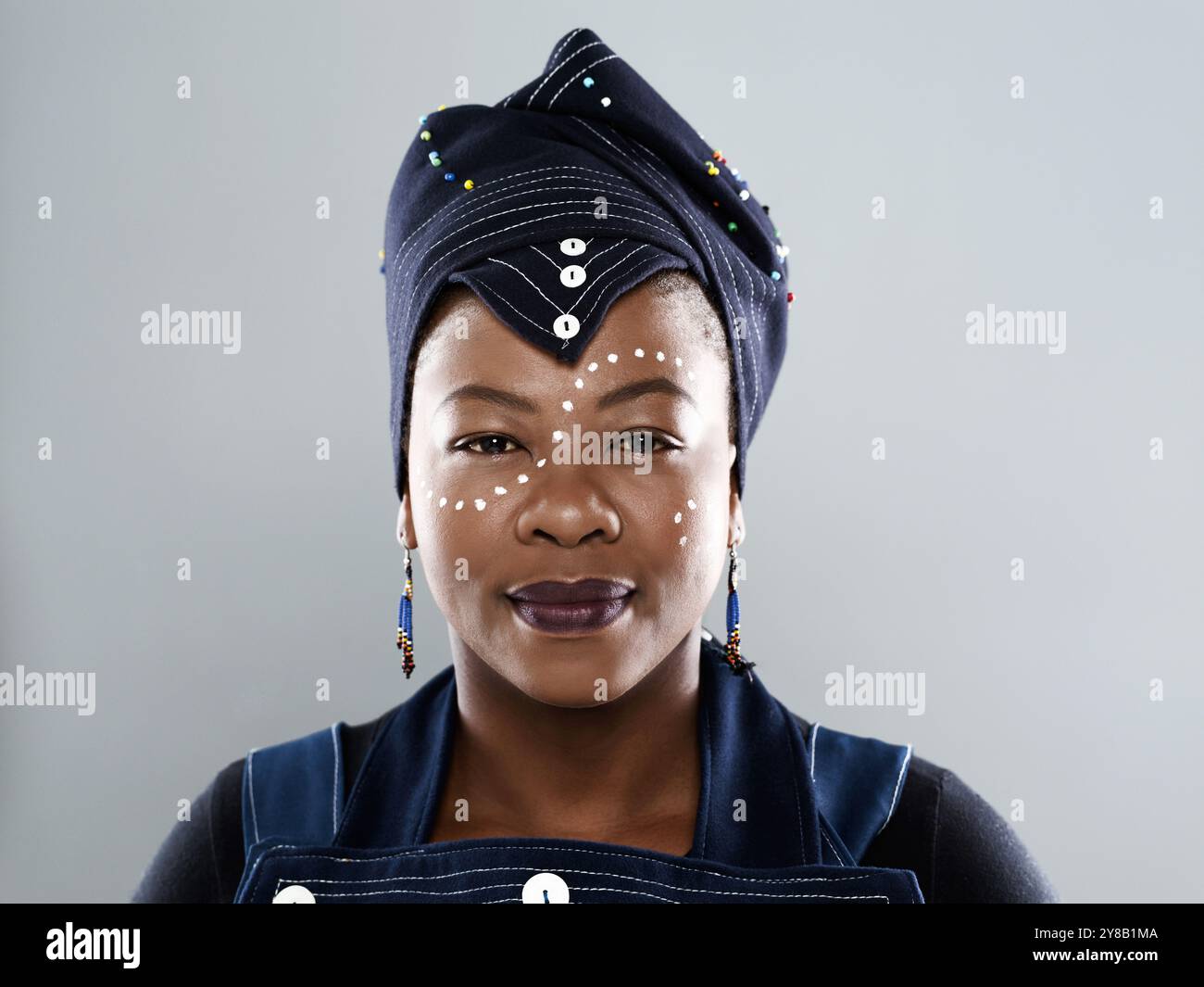 African woman, portrait and indigenous fashion with traditional style ...