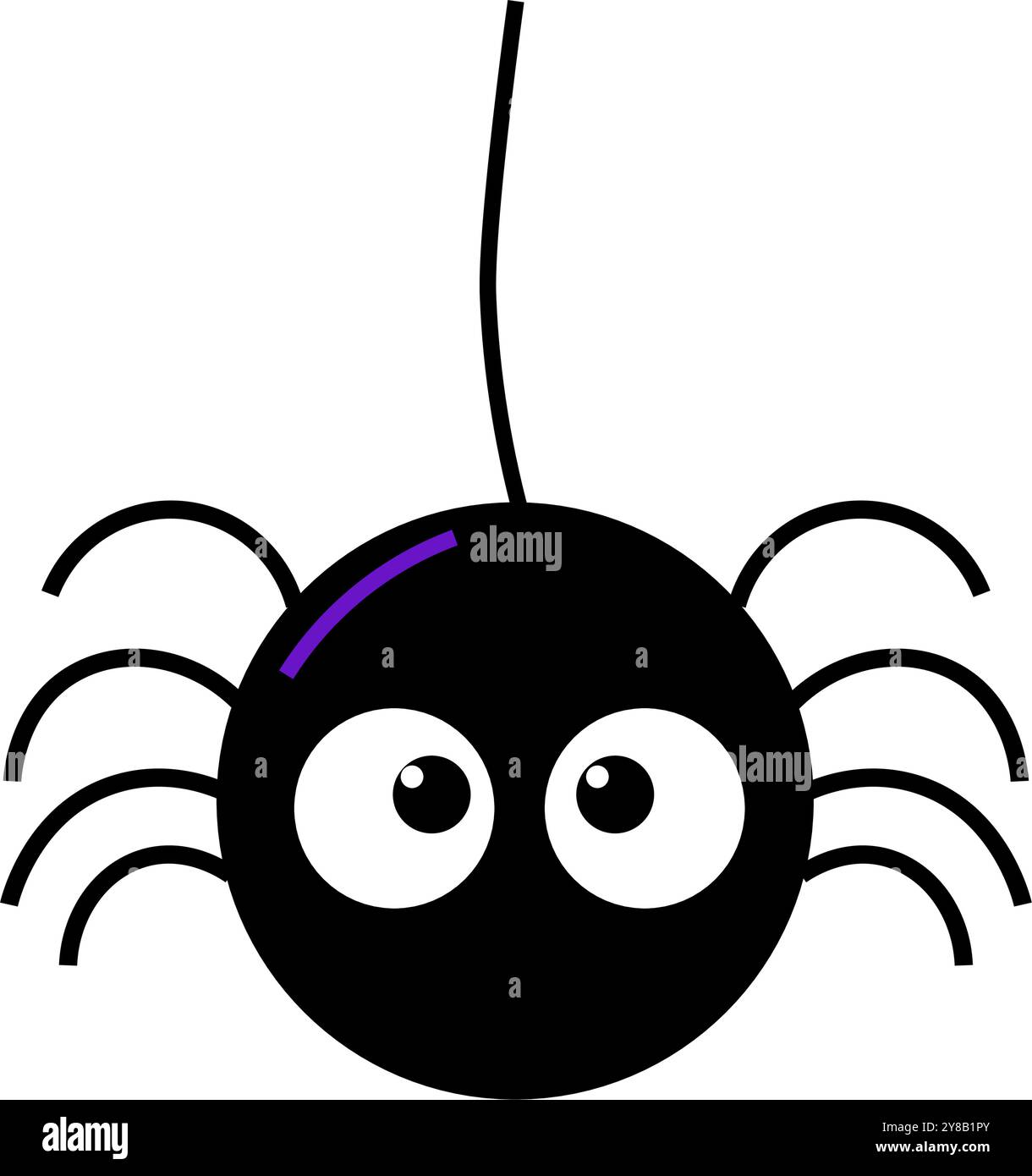 cute black biting spider hanging on a thread of a web vector cartoon ...