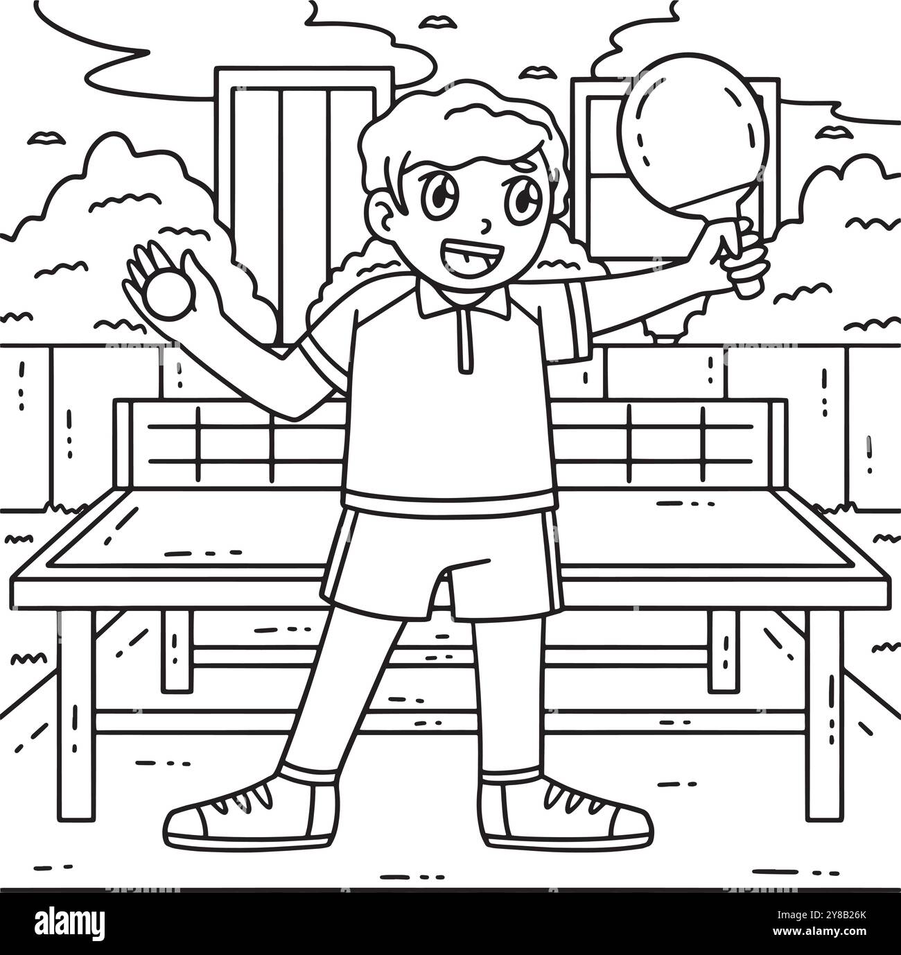 Table Tennis Player with Racket and Ball Coloring Stock Vector Image ...