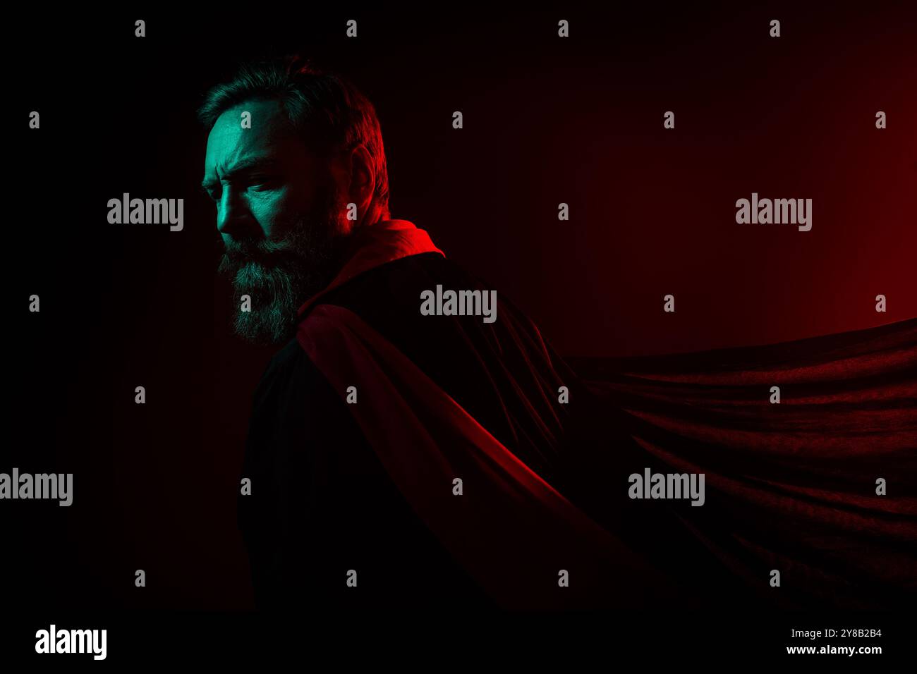 Photo of mysterious retired man evil wizard turn around back cape ...