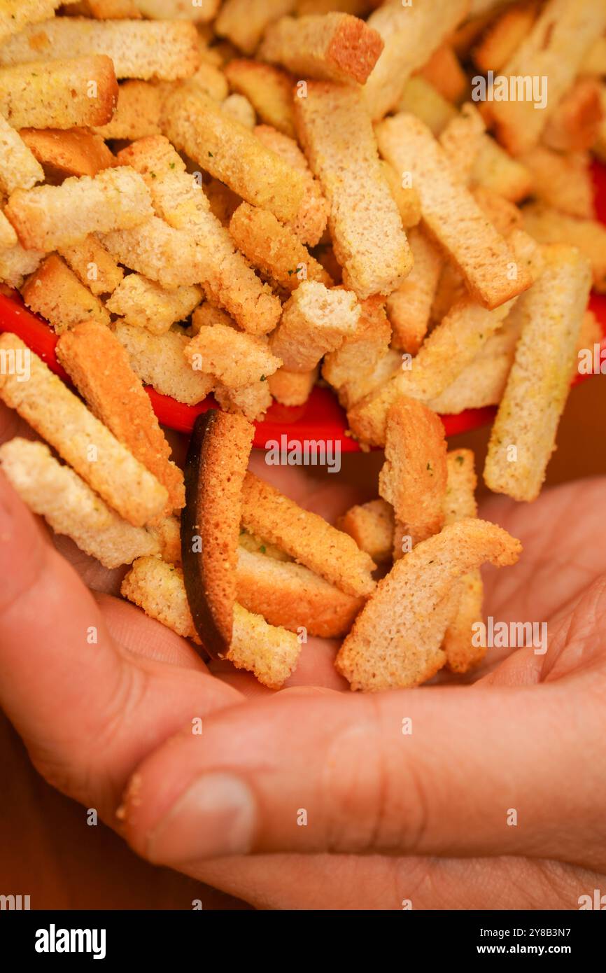 Snack. Cholesterol. Fast carbohydrates. Salty snack for beer. Unhealthy ...