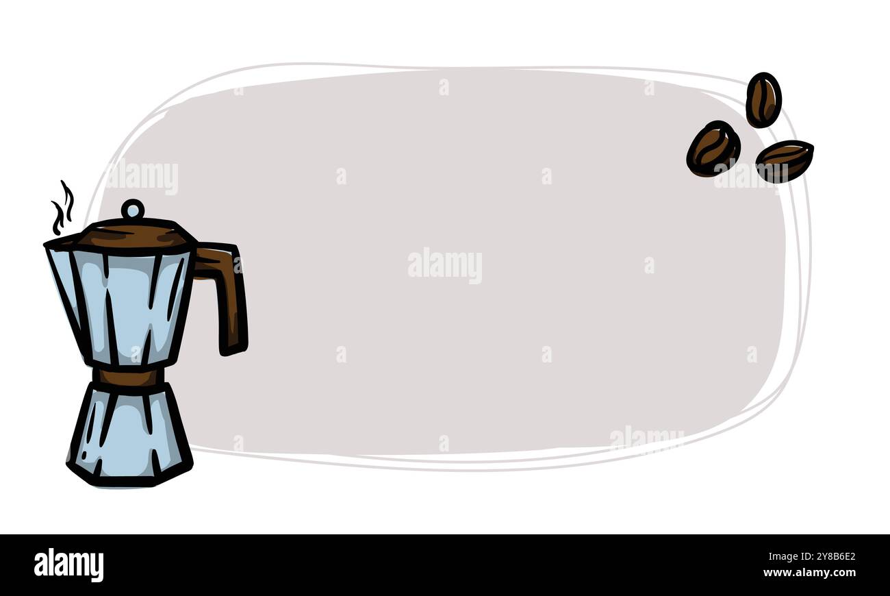 Simple vector sticker with a coffee pot and coffee beans. Template for ...