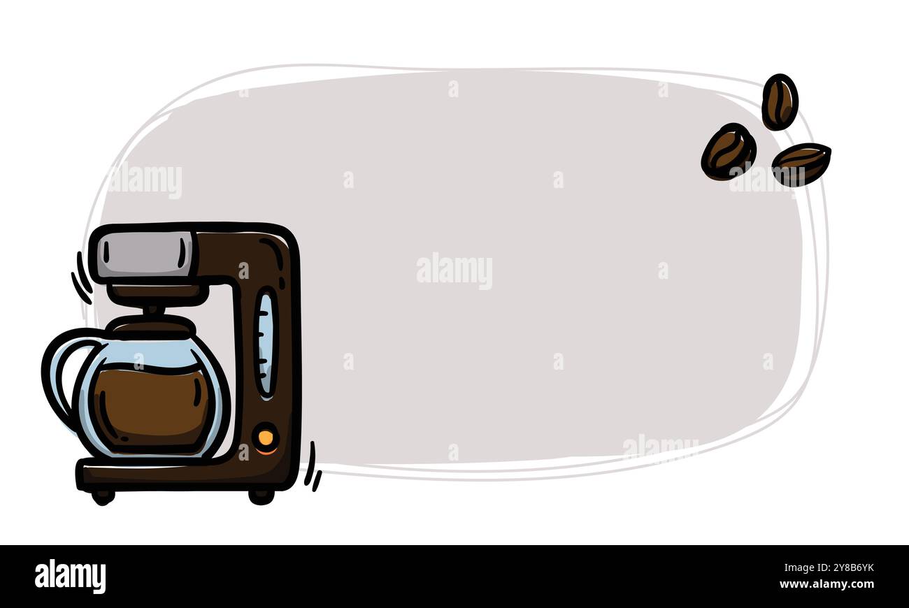 Simple vector sticker with coffee maker and coffee beans. Template for ...