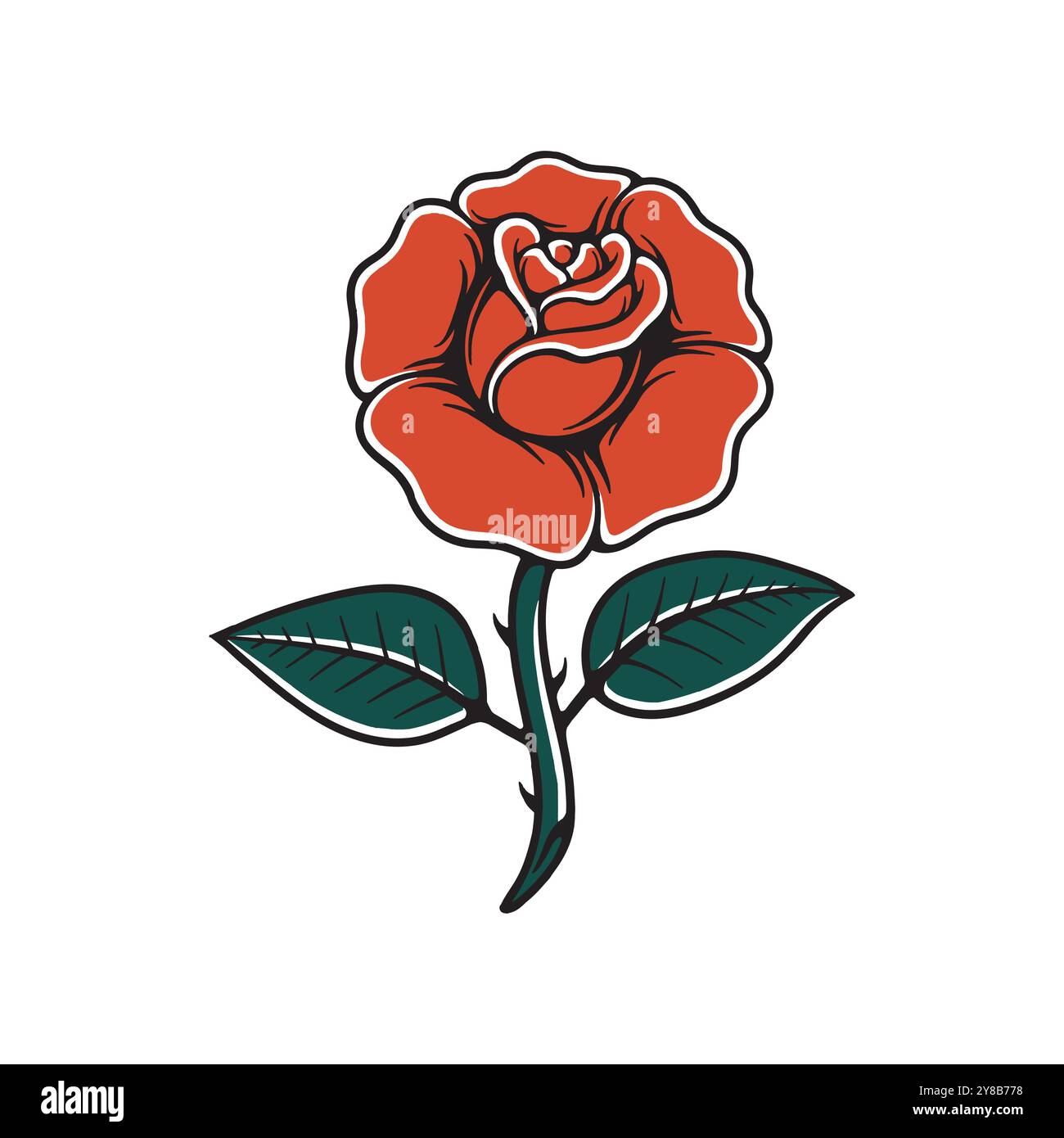 Rose flower with leaves illustration. Old school traditional tattoo ...