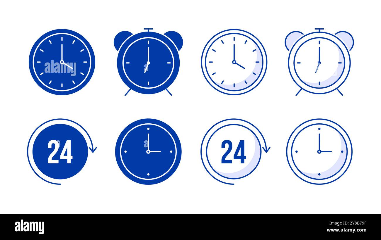 Time icon collection. Outline clock elements with editable stroke ...