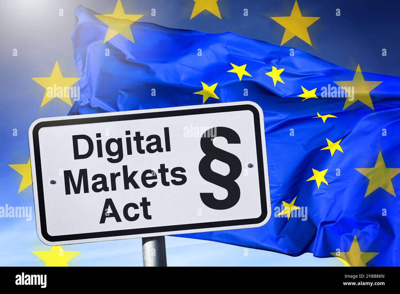 PHOTO MONTAGE, sign with inscription Digital Markets Act and paragraph ...