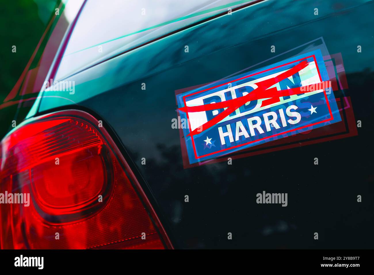 PHOTO MONTAGE, sticker with the lettering Harris and crossed out ...