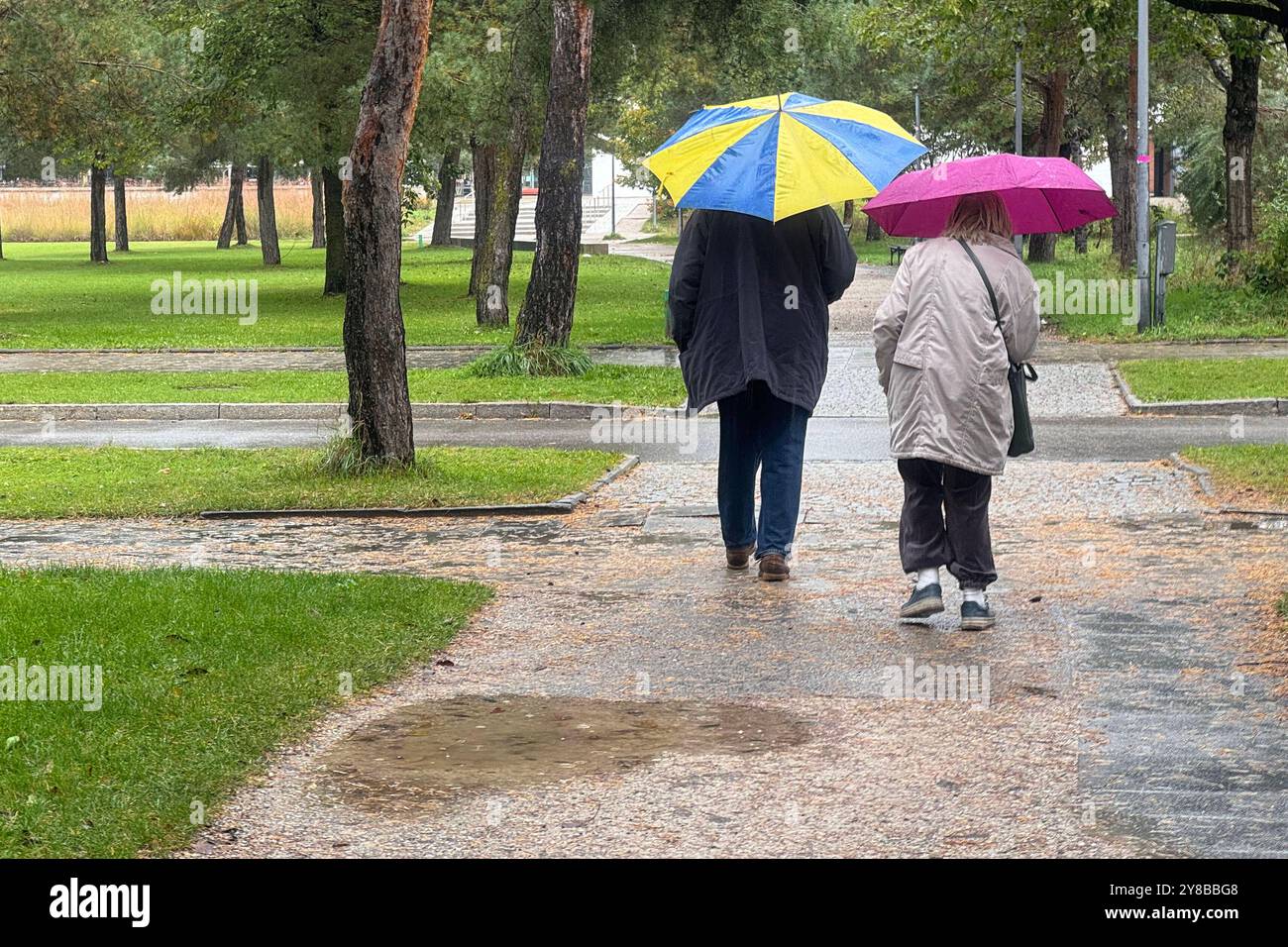 Wetterbild vom 04.10.2024. Spaziergaenger bei Schmuddelwetter und Regen ...