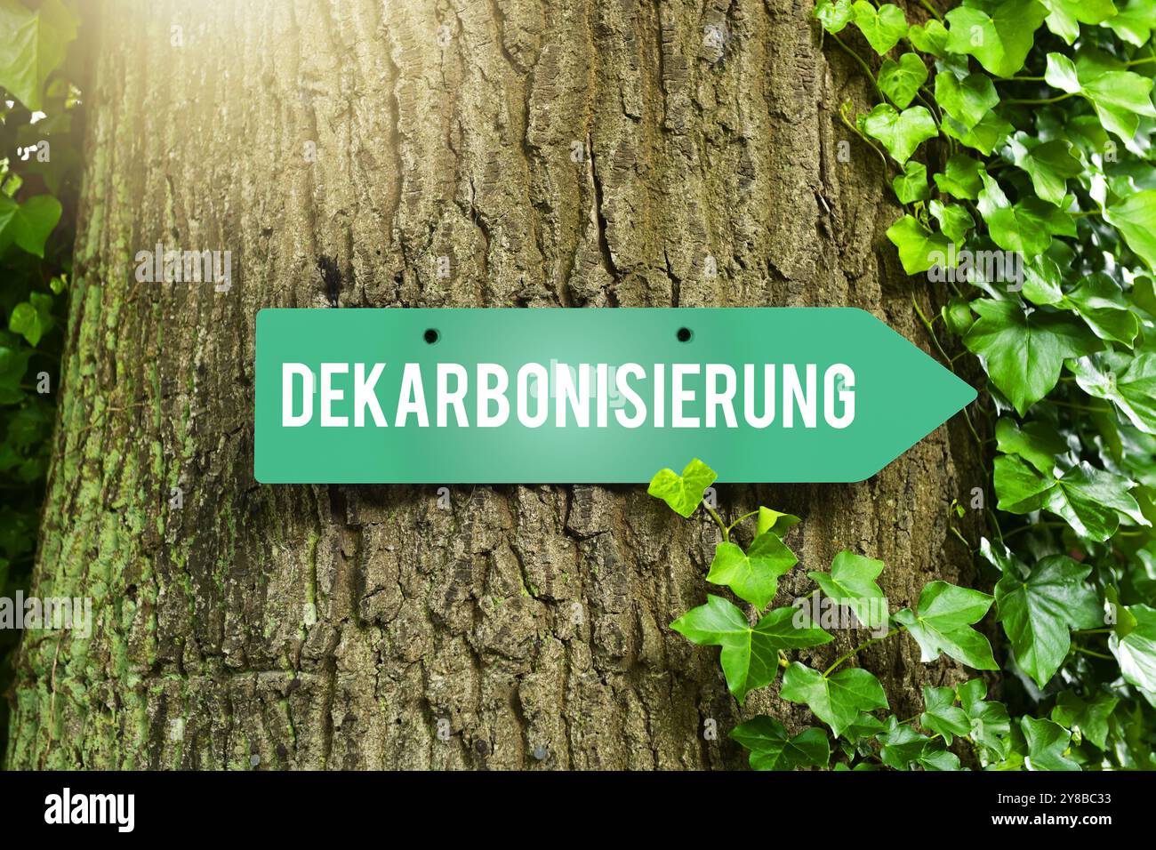 PHOTOMONTAGE, Signpost Decarbonization, FOTOMONTAGE, Wegweiser ...