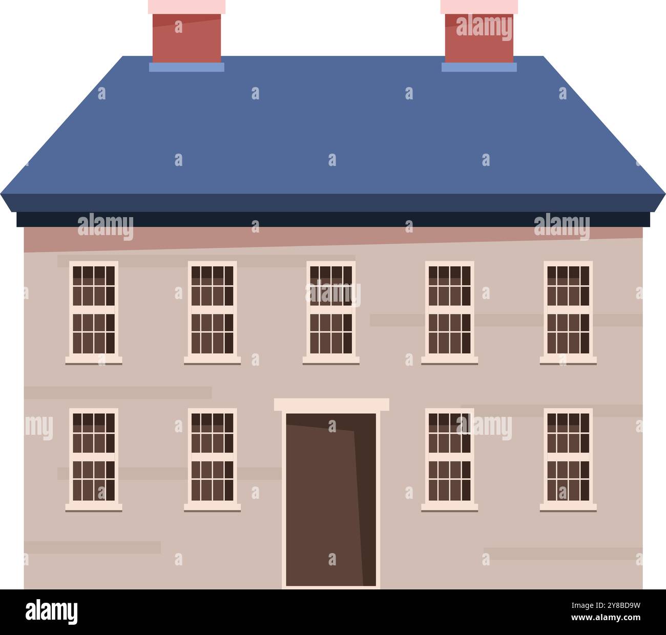 Large family home with two chimneys and blue roof displaying classic ...