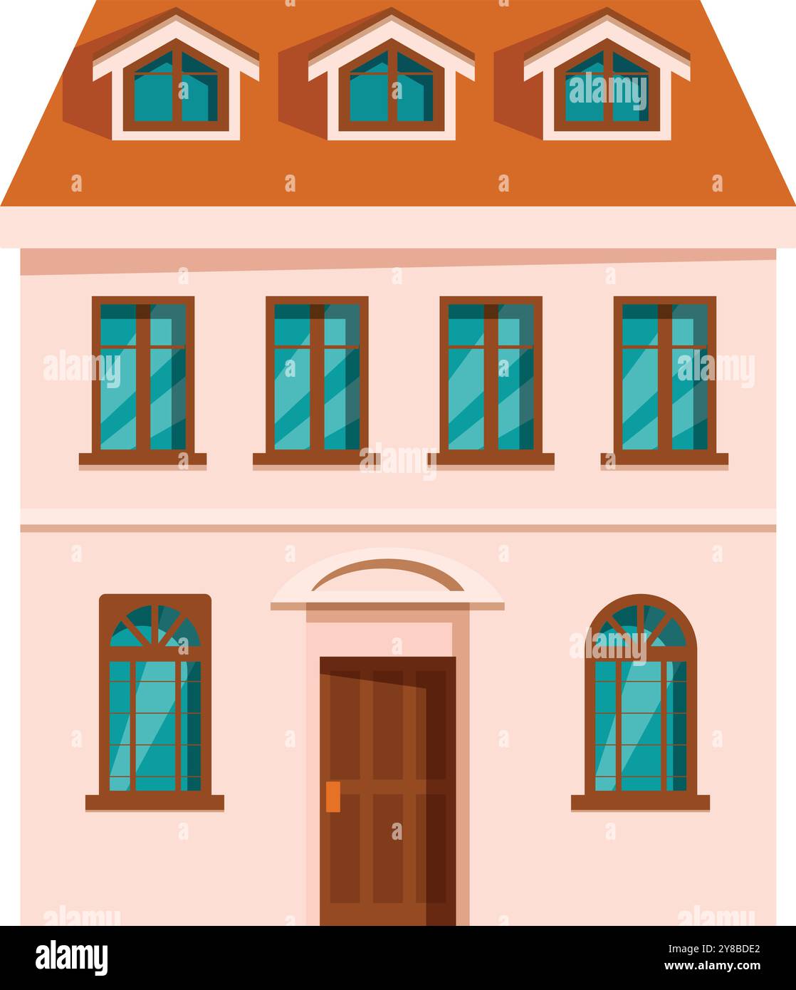 Classic residential building facade with arched windows and a tiled ...