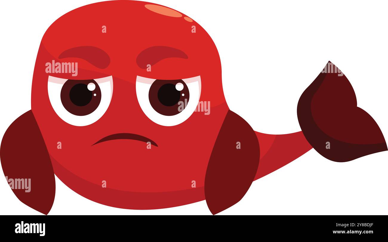 Cartoon illustration of a red whale showing an angry facial expression ...