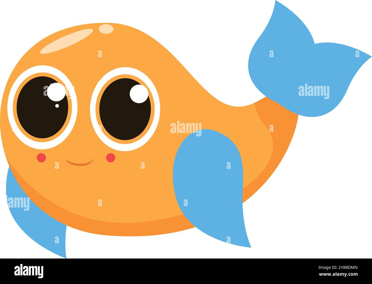 Friendly and playful cartoon whale with big eyes is looking ahead with ...