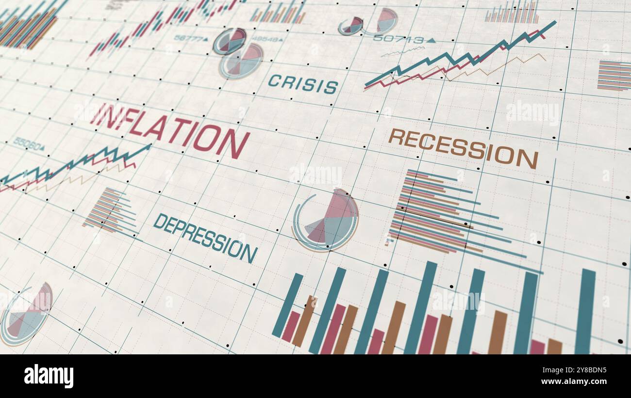 Inflation recession and depression crisis charts and graphs diagram on ...