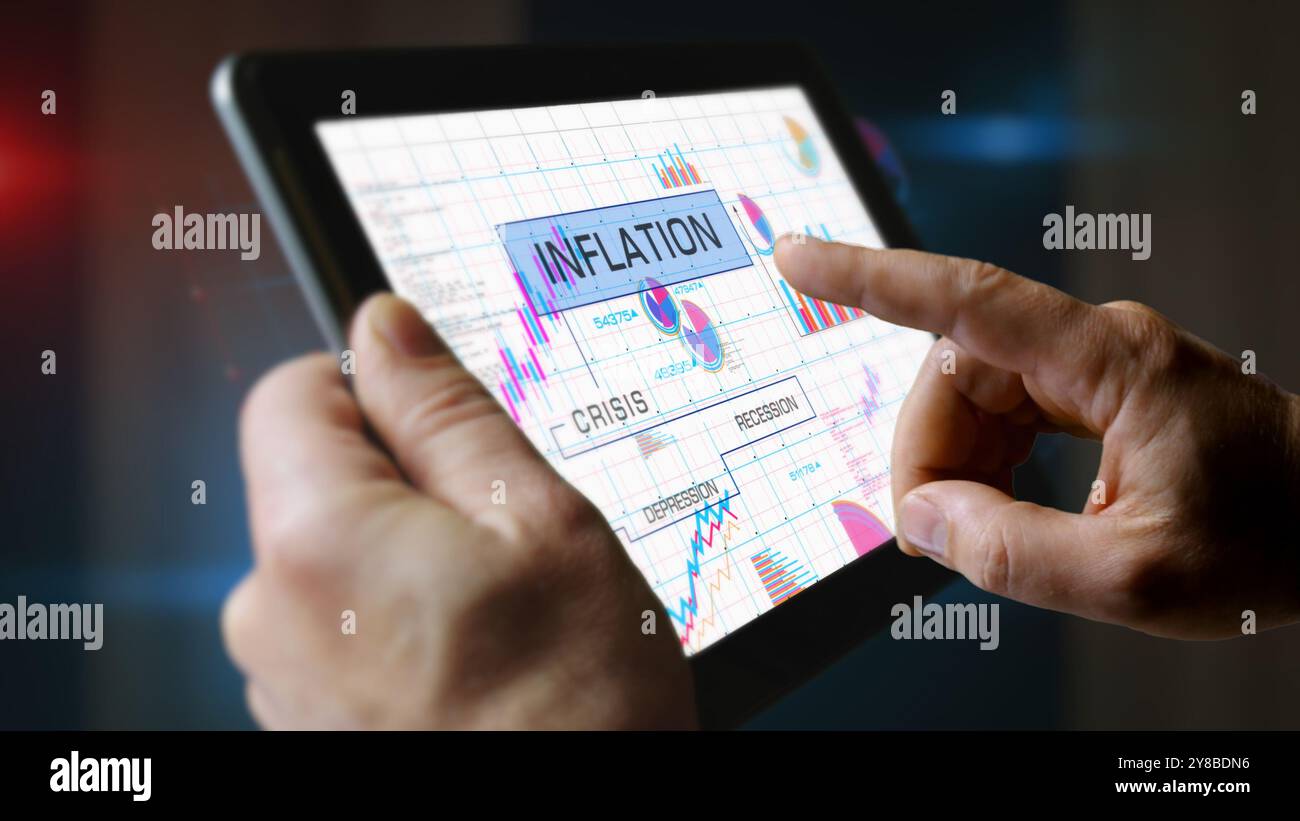 Inflation recession and depression crisis charts and graphs diagram on ...