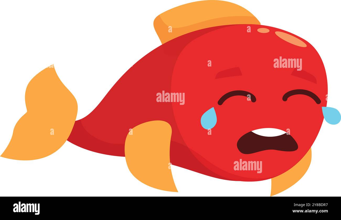 Cartoon red fish with big blue tears rolling down its cheeks expressing ...