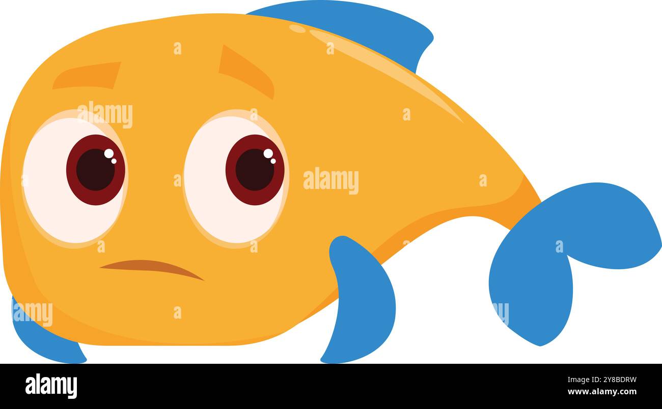 Cartoon sad orange fish with blue fins looking with big eyes Stock ...