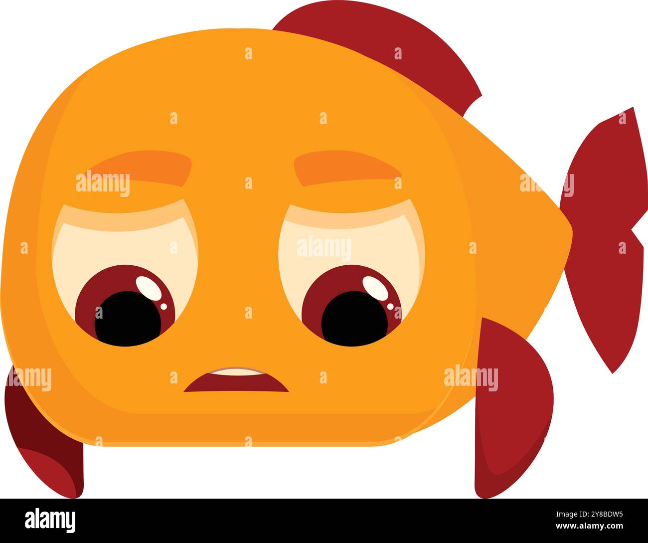 Orange fish with big eyes is looking down with a sad and disappointed ...
